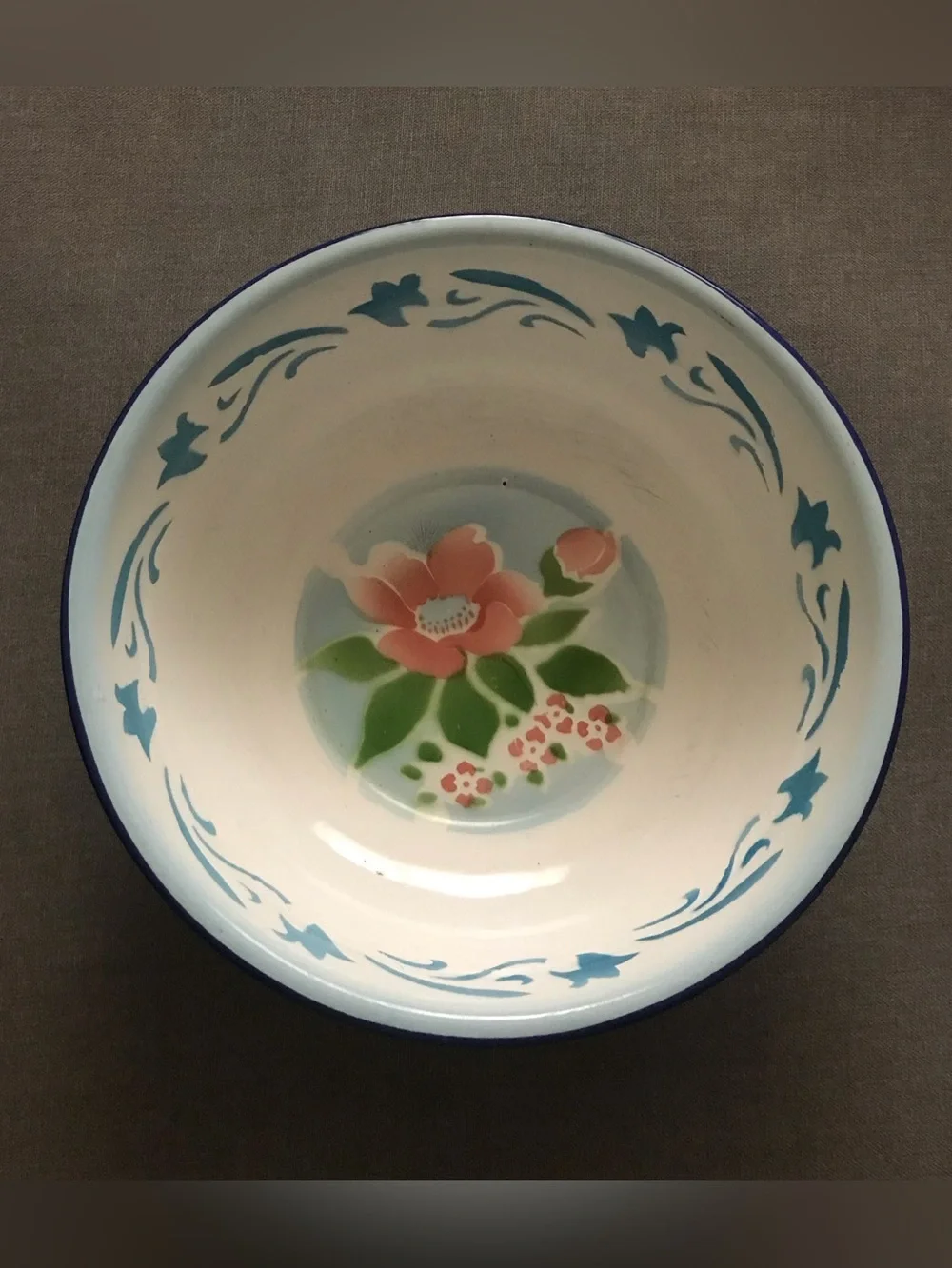 Vintage | Dining | Vintage Yamata Enamelware Bowl With Coral Pink ...